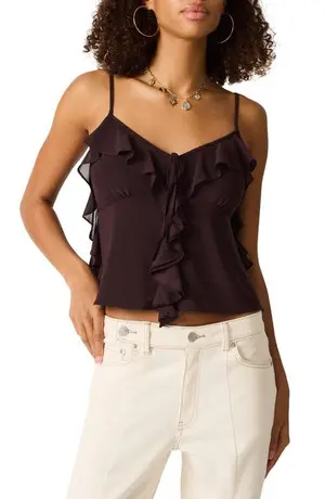 Steve Madden Roue Ruffle Tie Front Camisole - Chocolate
