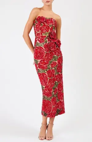 HELSI Victoria Sequin Floral Strapless Dress
