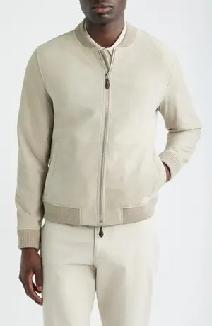 REISS Burnham Goatskin Suede Bomber Jacket