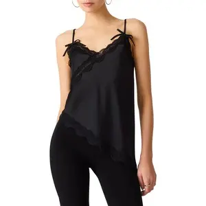 Steve Madden Lakely Lace Trim Satin Camisole - Black