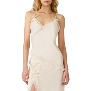 Steve Madden Lakely Lace Trim Satin Camisole - Ivory