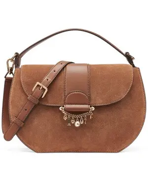 Karl Lagerfeld Paris Suede Satchel With Charm Details - Cognac