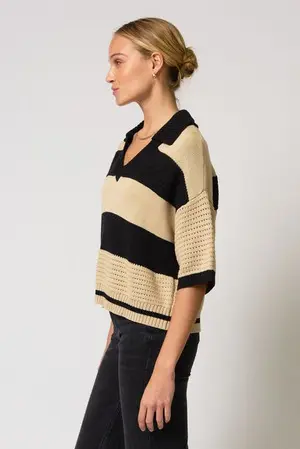 Central Park West Dean Mixed Stitch Rugby Sweater