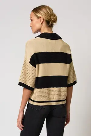 Central Park West Dean Mixed Stitch Rugby Sweater