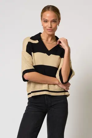 Central Park West Dean Mixed Stitch Rugby Sweater