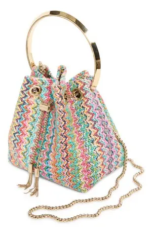 JIMMY CHOO Bon Bon Woven Straw Bucket Bag