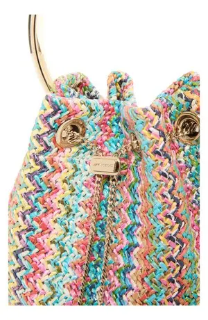 JIMMY CHOO Bon Bon Woven Straw Bucket Bag