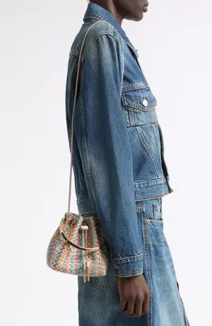JIMMY CHOO Bon Bon Woven Bucket Bag