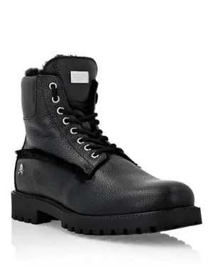 Philipp Plein Leather Boots With Shearling Inside The Hunter - Black