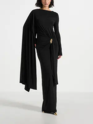 Manière De Voir Maniere De Voir Edena Asymmetric Draped Maxi Dress Black