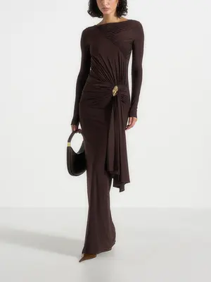 Manière De Voir Maniere De Voir Edena Asymmetric Draped Maxi Dress - Brown