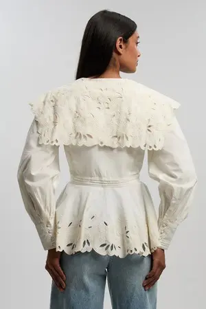 Karen Millen Cutwork Detail V-neck Peplum Blouse
