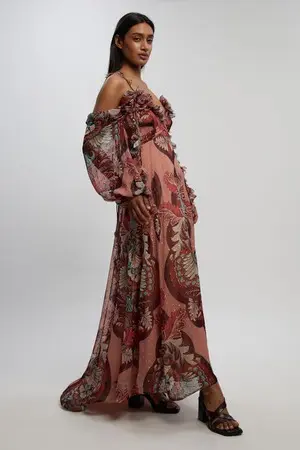 Karen Millen Petite Cold Shoulder Maxi Dress - Rust