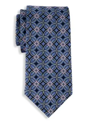 OAK HILL PREMIUM BY DXL Big & Tall Geometric Pattern Silk Tie V2 - Blue