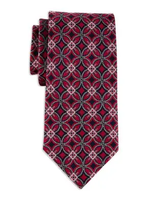 OAK HILL PREMIUM BY DXL Big & Tall Geometric Pattern Silk Tie V2 Burgundy