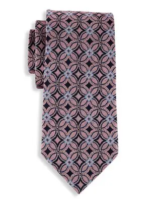OAK HILL PREMIUM BY DXL Big & Tall Geometric Pattern Silk Tie V2 - Pink