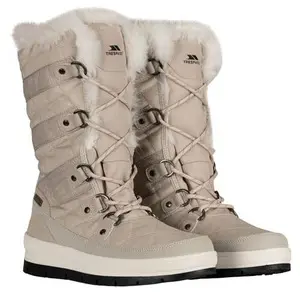 TRESPASS Evelyn Mid Calf Lace-up Snow Boots With Faux Fur Trim - Stone