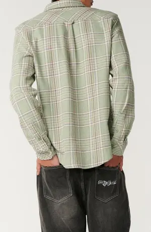 Rip Curl Griffin Plaid Cotton Flannel Button-up Shirt - Sage
