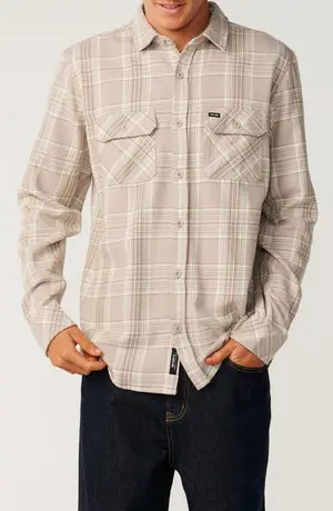 Rip Curl Griffin Plaid Cotton Flannel Button-up Shirt - Stone