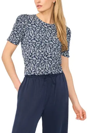 Halogen Elastic Gathered Sleeve Top - Classic Navy