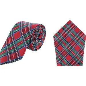 Trafalgar Nicholas Tartan Plaid Silk Necktie And Pocket Square Bundle