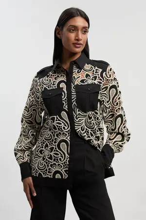 Karen Millen Cutwork Detail Long Sleeve Shirt - Mono