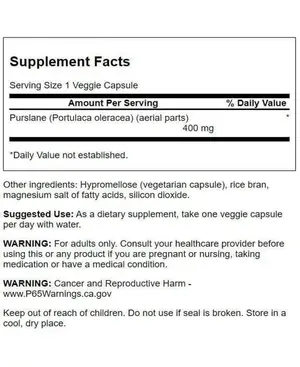 SWANSON Full Spectrum Purslane 400 Milligrams 60 Veg Capsules