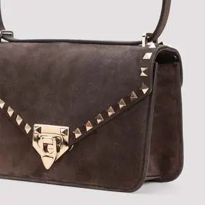Valentino Garavani Rockstud Suede Shoulder Bag - Brown