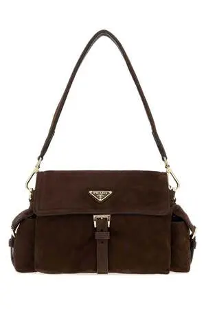Prada Dark Suede Shoulder Bag - Brown