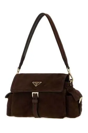 Prada Dark Suede Shoulder Bag - Brown