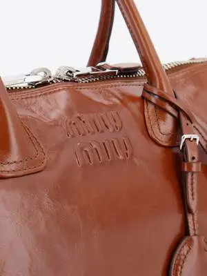Miu Miu Shiny Leather Handbag With Debossed Logo - Multicolor