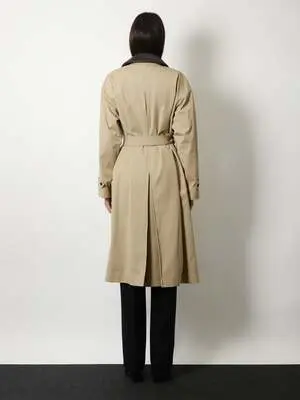 Bottega Veneta Light Cotton Trench Coat With Intrecciato Leather Collar - Multicolor