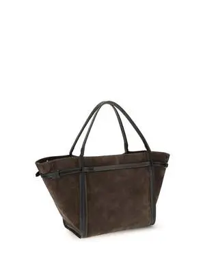 TOD'S Suede Tote Bag With T Timeless Detail - Brown