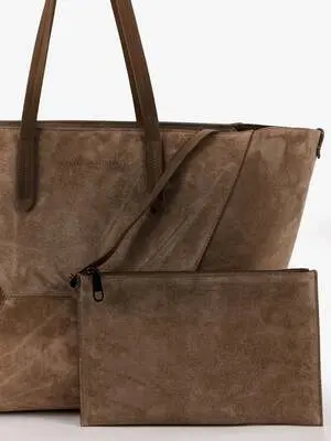 Brunello Cucinelli Bc Duo Suede Shoulder Bag With Engraved Logo