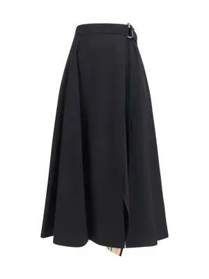 Burberry Wool Twill Midi Skirt - Black