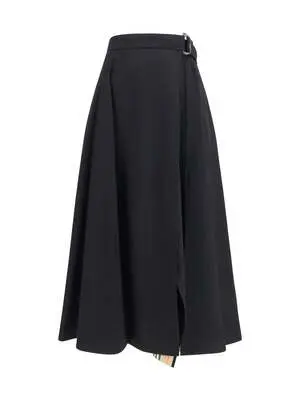 Burberry Wool Twill Midi Skirt - Black