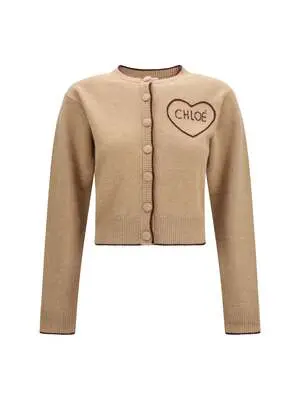 Chloé Fitted Logo Wool & Cashmere Cardigan - Cream