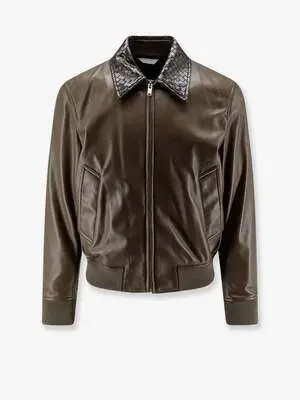 Bottega Veneta Leather Jacket With Intrecciato Collar - Multicolor