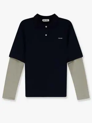 Miu Miu Cotton Polo Shirt With Front Embroidered Logo - Multicolor