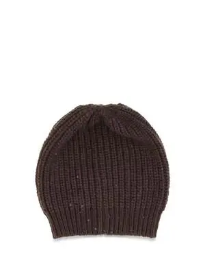 Brunello Cucinelli Ribbed Beanie With Sequins - Brown