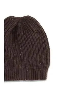 Brunello Cucinelli Ribbed Beanie With Sequins - Brown