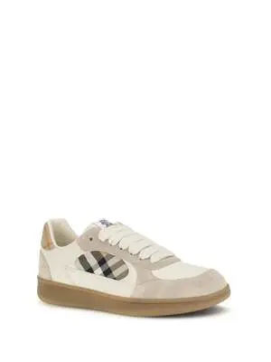 Burberry Terrace Leather And Check Sneakers - Cream