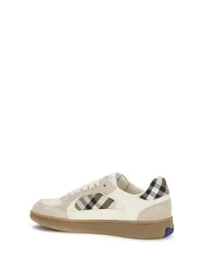 Burberry Terrace Leather And Check Sneakers - Cream