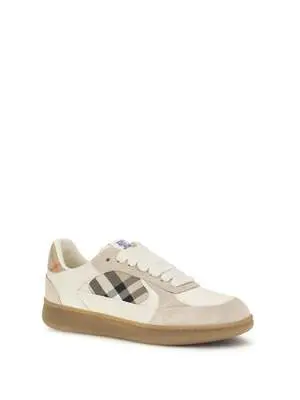 Burberry Terrace Leather And Check Sneakers - Cream