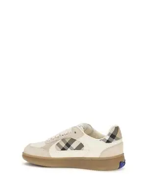 Burberry Terrace Leather And Check Sneakers - Cream
