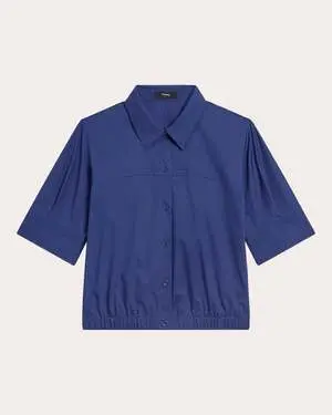 Theory Relaxed Poplin Elasticized Button-up Top