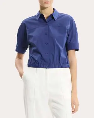 Theory Relaxed Poplin Elasticized Button-up Top