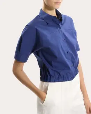 Theory Relaxed Poplin Elasticized Button-up Top