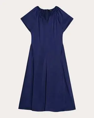 Theory Satin Gathered Notch Midi Dress