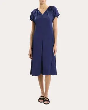 Theory Satin Gathered Notch Midi Dress